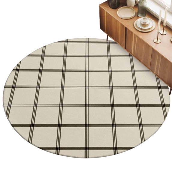 3.3ft Round Rug Linen Buffalo Check Area Rugs for Living Room Bedroom ...