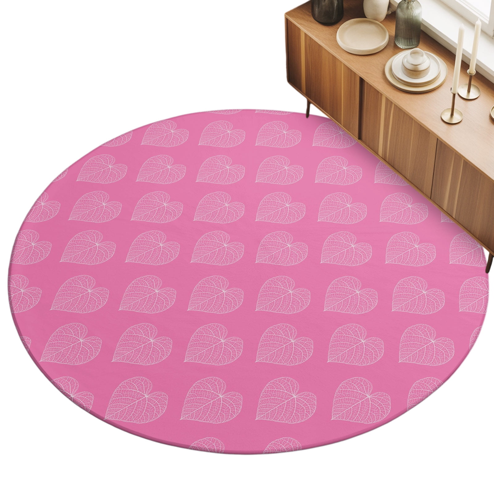 3.3ft Round Rug Love Heart Leaves Area Rugs for Living Room Bedroom ...