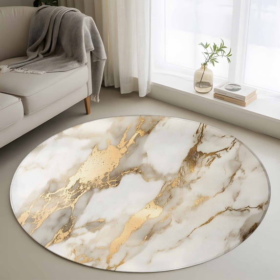 3.3ft Round Rug, Marble Gold Non-Skid Rubber Backing Large Area Rugs ...