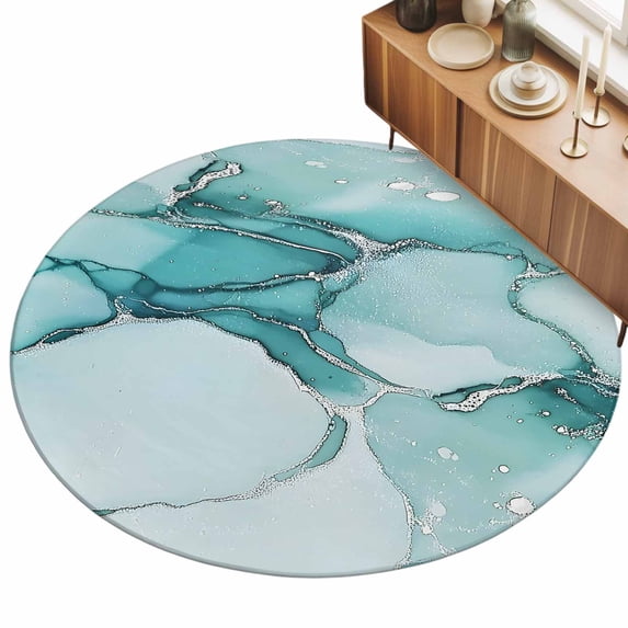 3.3ft Round Rug Marble Turquoise Area Rugs for Living Room Bedroom ...