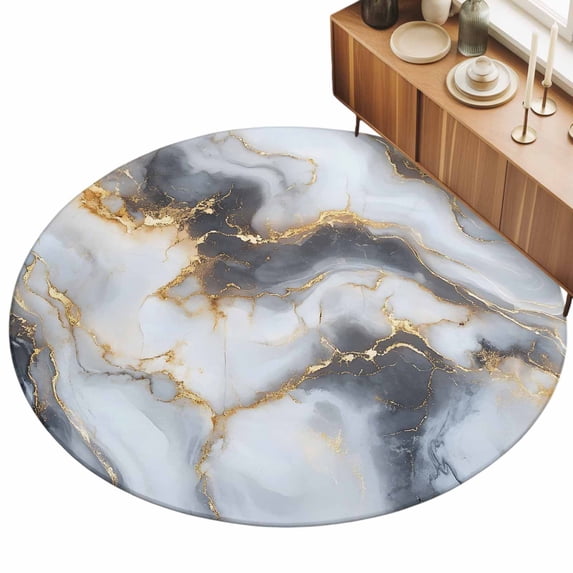 3.3ft Round Rug Marble Yellow White Area Rugs for Living Room Bedroom ...