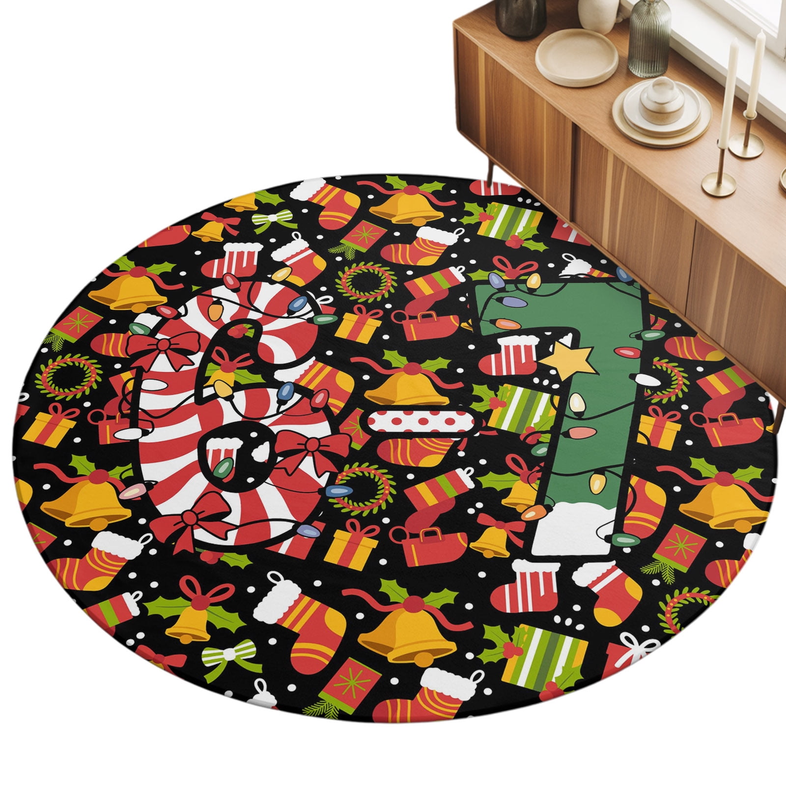 3.3ft Round Rug Merry Christmas Area Rugs for Living Room Bedroom ...