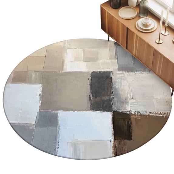 3.3ft Round Rug Modern Brown Beige Area Rugs for Living Room Bedroom ...