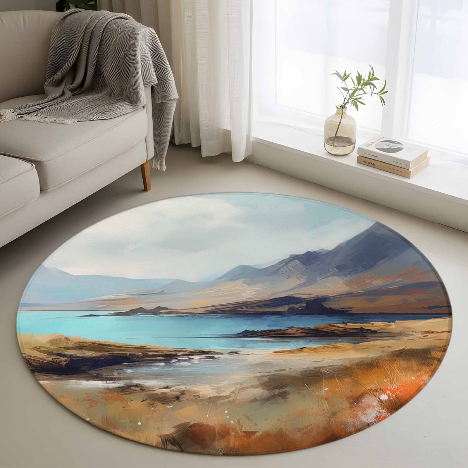 3.3ft Round Rug, Mountain Non-Skid Rubber Backing Large Area Rugs ...