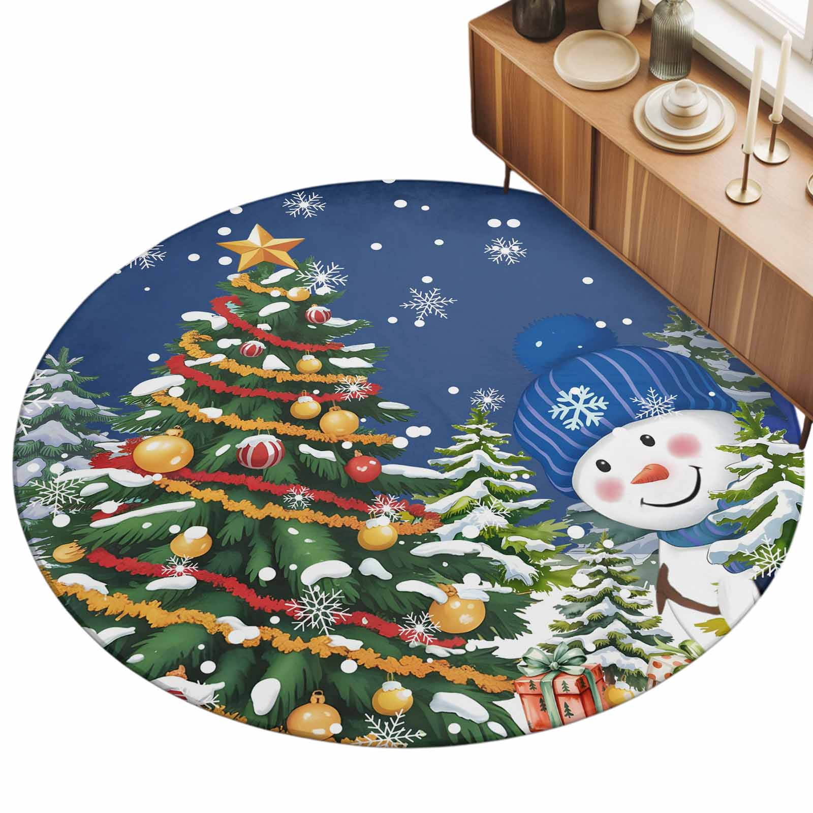 3.3ft Round Rug Navy Blue Snowman Christmas Area Rugs for Living Room ...
