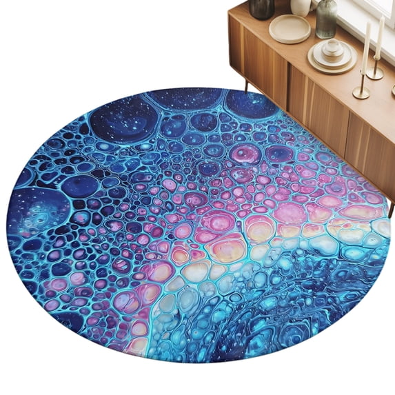 3.3ft Round Rug Ombre Blue Area Rugs for Living Room Bedroom Washable ...