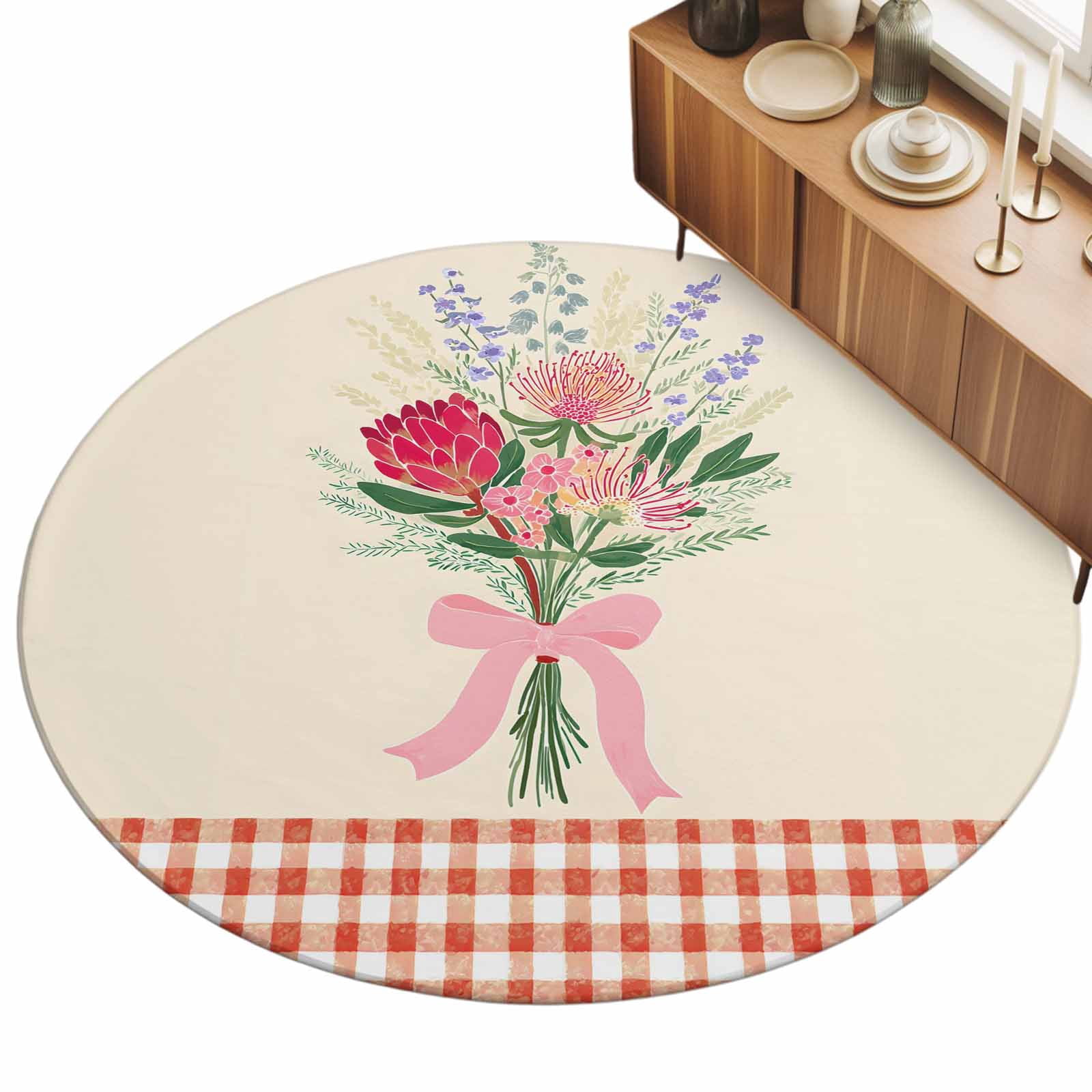 3.3ft Round Rug Pastoral Flowers Area Rugs for Living Room Bedroom ...