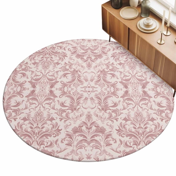 3.3ft Round Rug Pink Baroque Area Rugs for Living Room Bedroom Washable ...