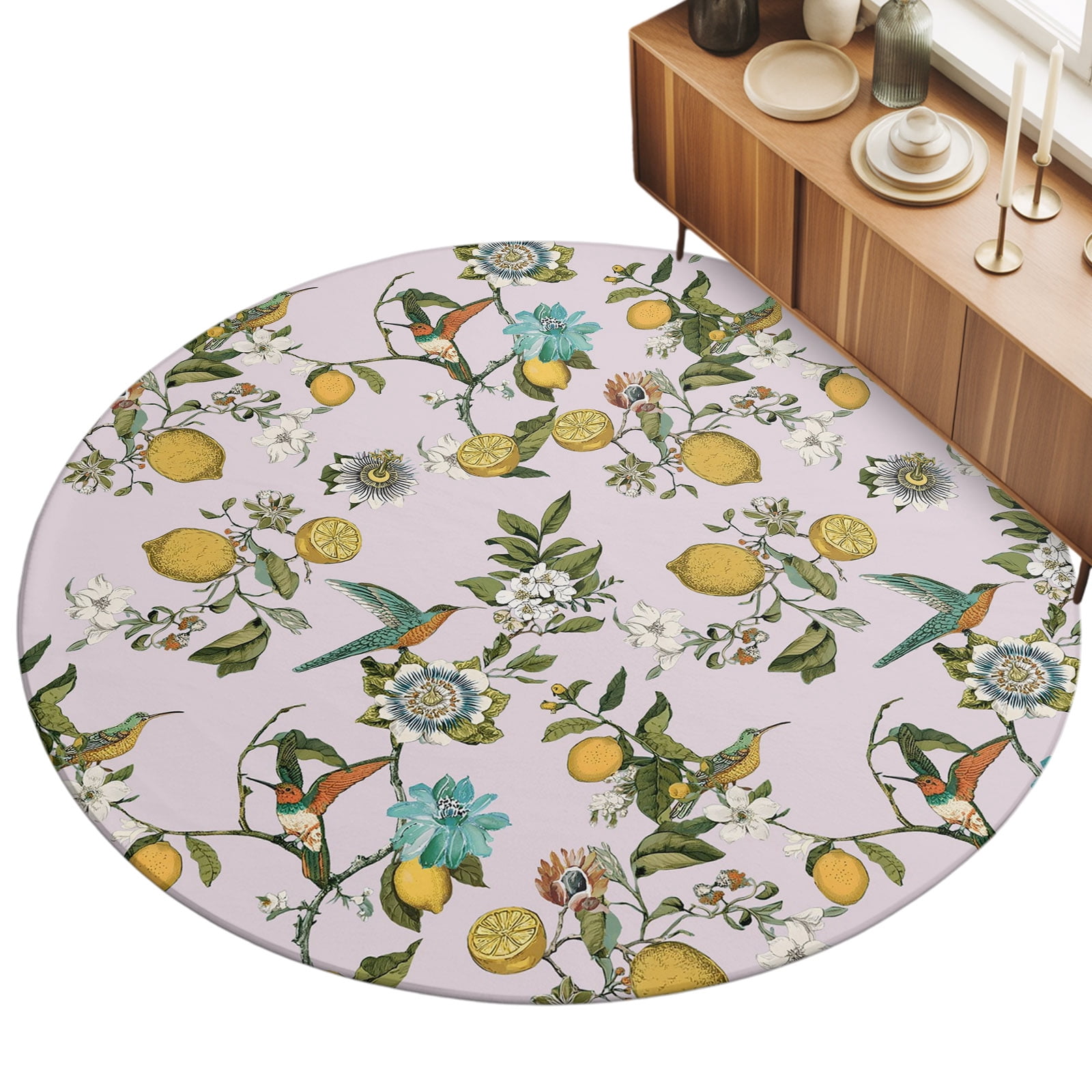 3.3ft Round Rug Pink Botanical Area Rugs for Living Room Bedroom ...