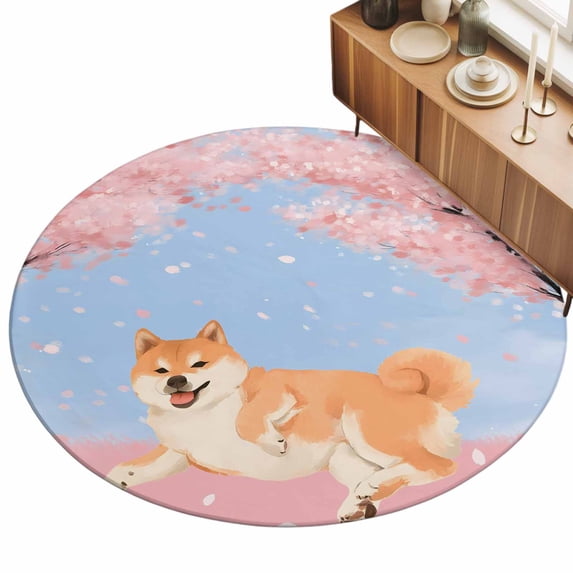 3.3ft Round Rug Pink Dog Area Rugs for Living Room Bedroom Washable Non ...