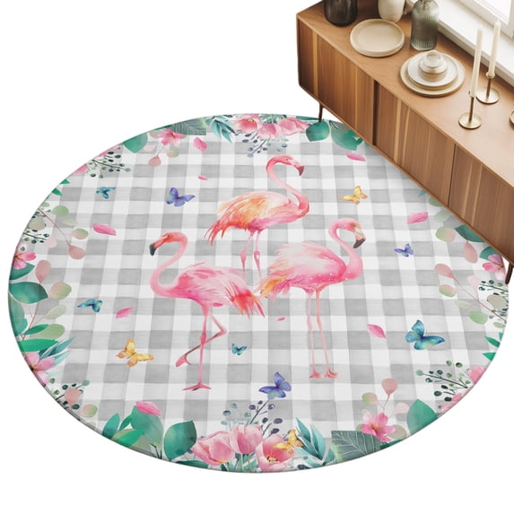 3.3ft Round Rug Pink Flamingo Area Rugs for Living Room Bedroom ...