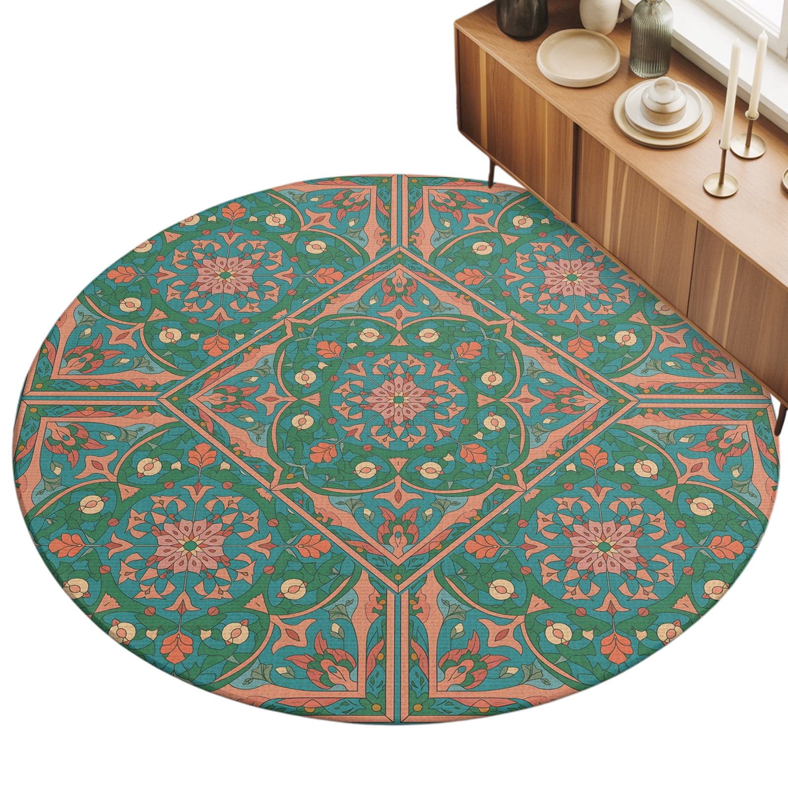 3.3ft Round Rug Pink Green Boho Area Rugs for Living Room Bedroom ...