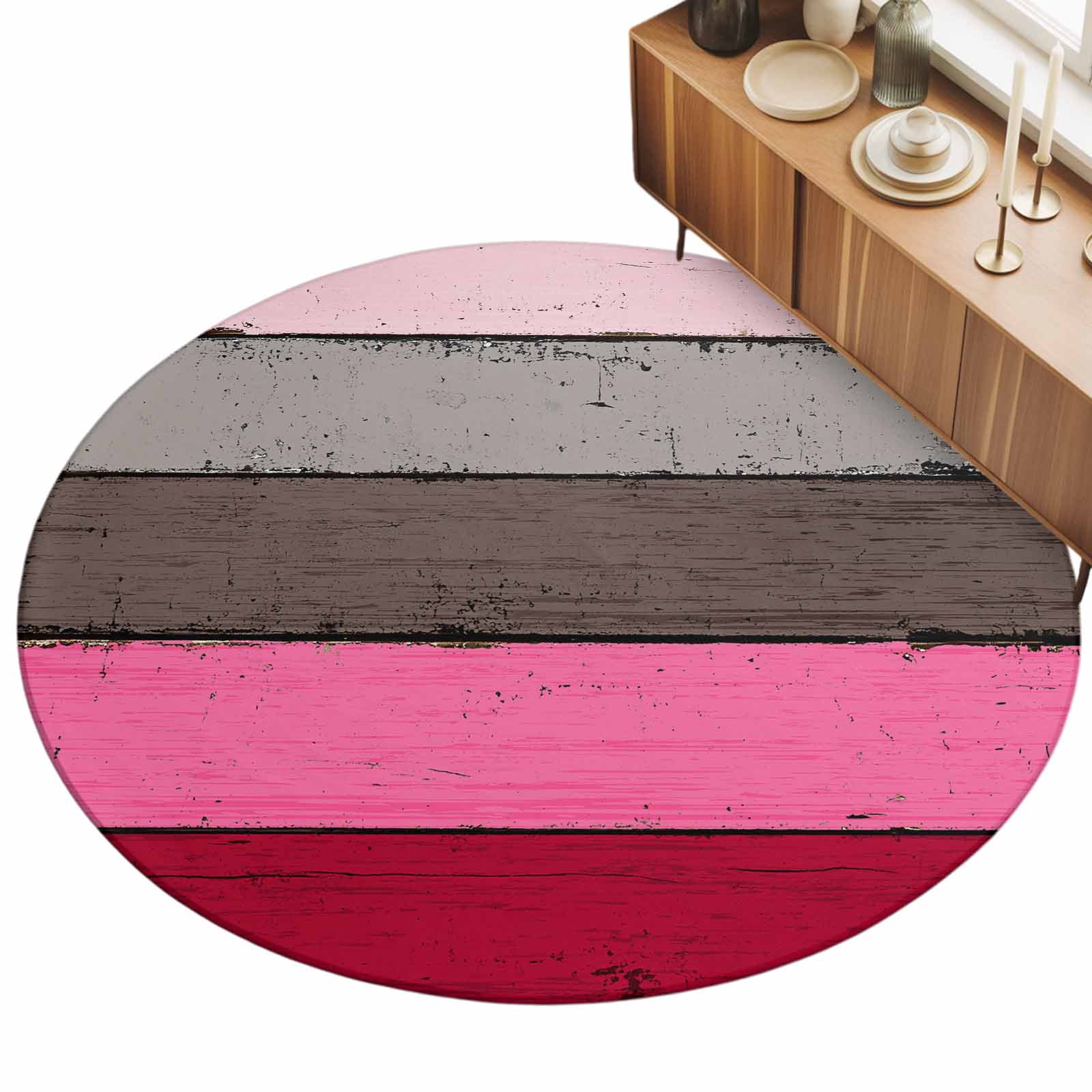 3.3ft Round Rug Pink Grey Area Rugs for Living Room Bedroom Washable ...