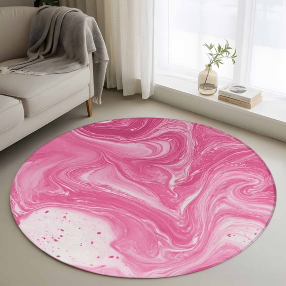 3.3ft Round Rug, Pink Marble Non-Skid Rubber Backing Large Area Rugs ...