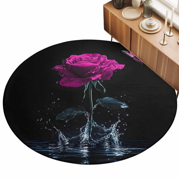 3.3ft Round Rug Pink Roses Area Rugs for Living Room Bedroom Washable ...