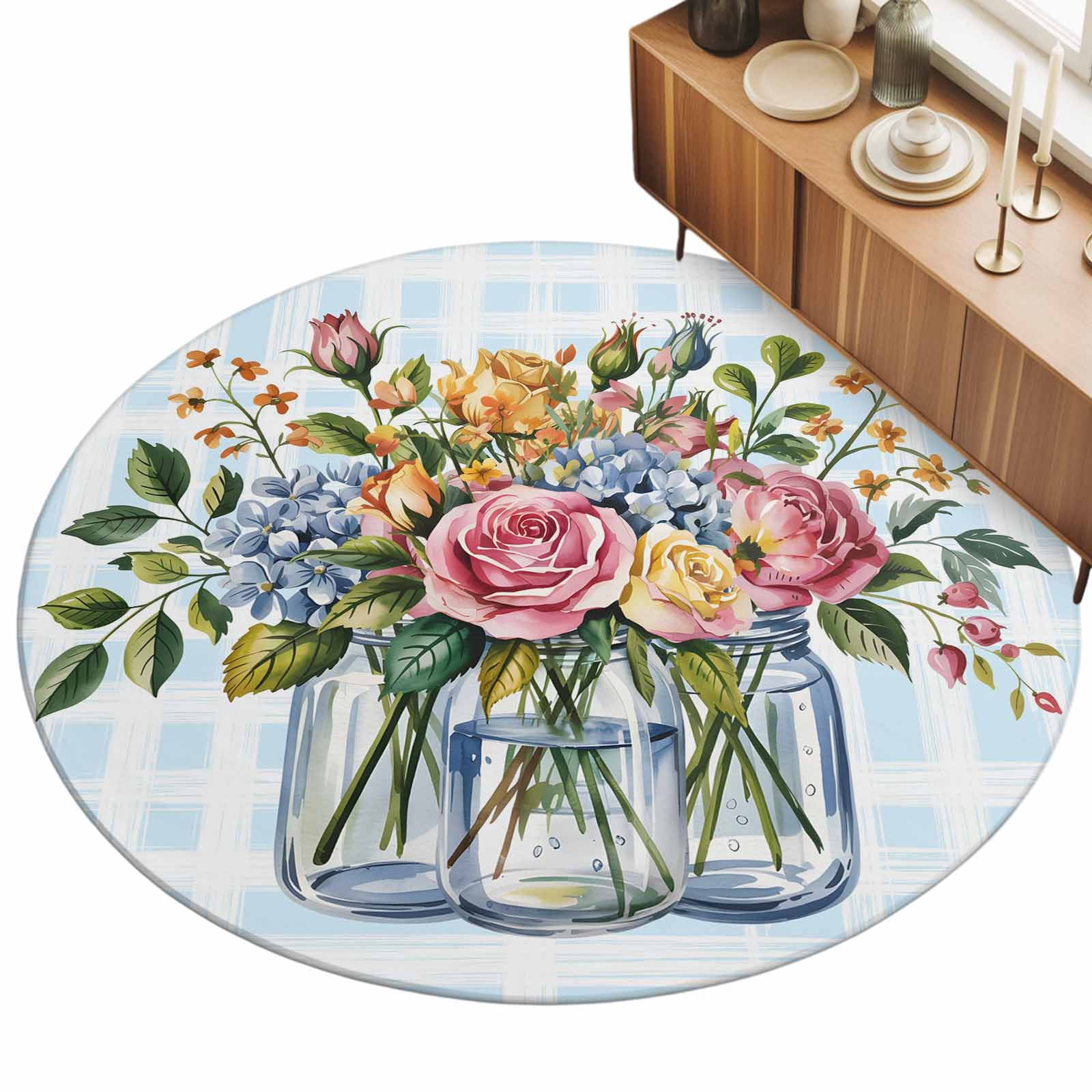3.3ft Round Rug Pink Spring Floral Area Rugs for Living Room Bedroom ...