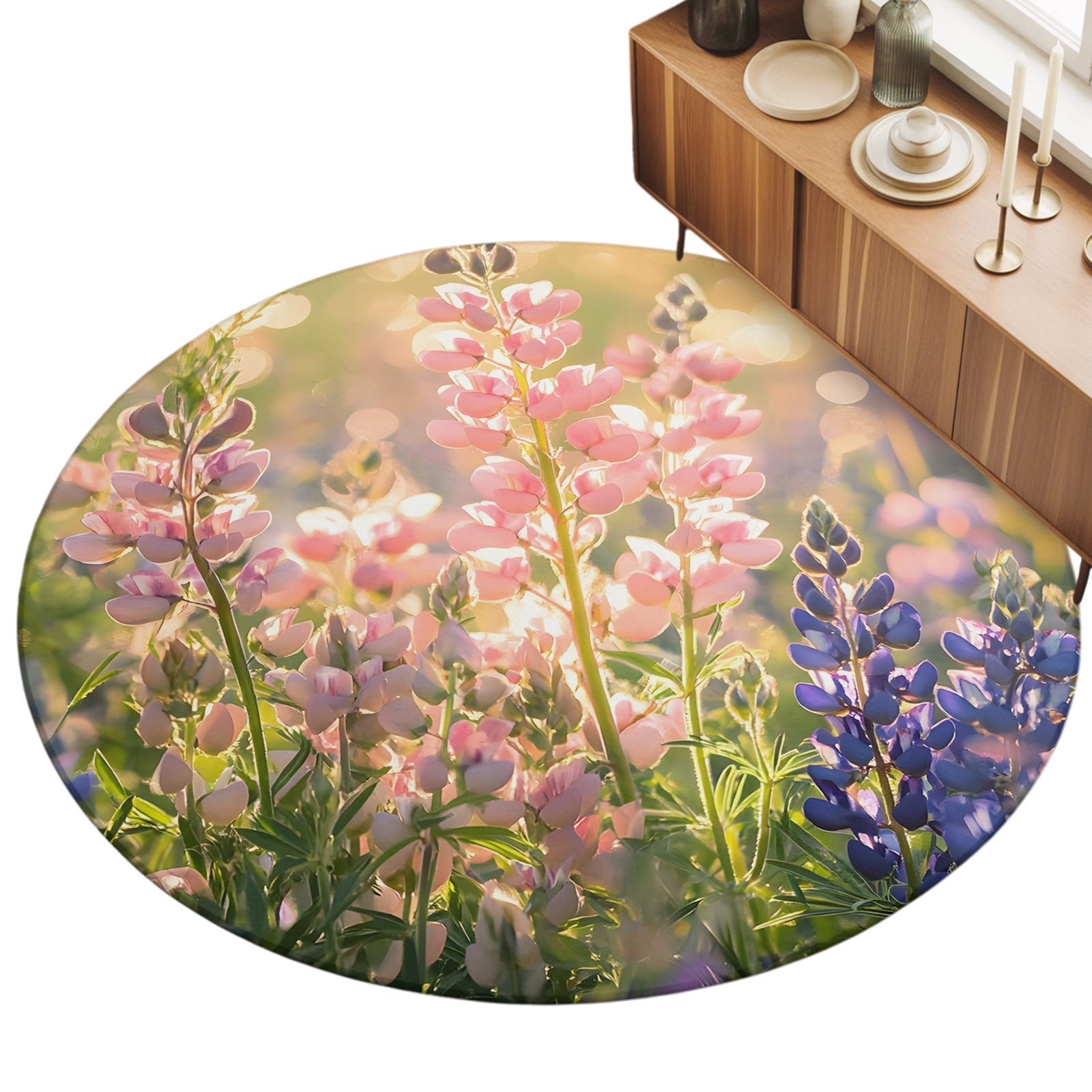 3.3ft Round Rug Pink Spring Floral Area Rugs for Living Room Bedroom ...