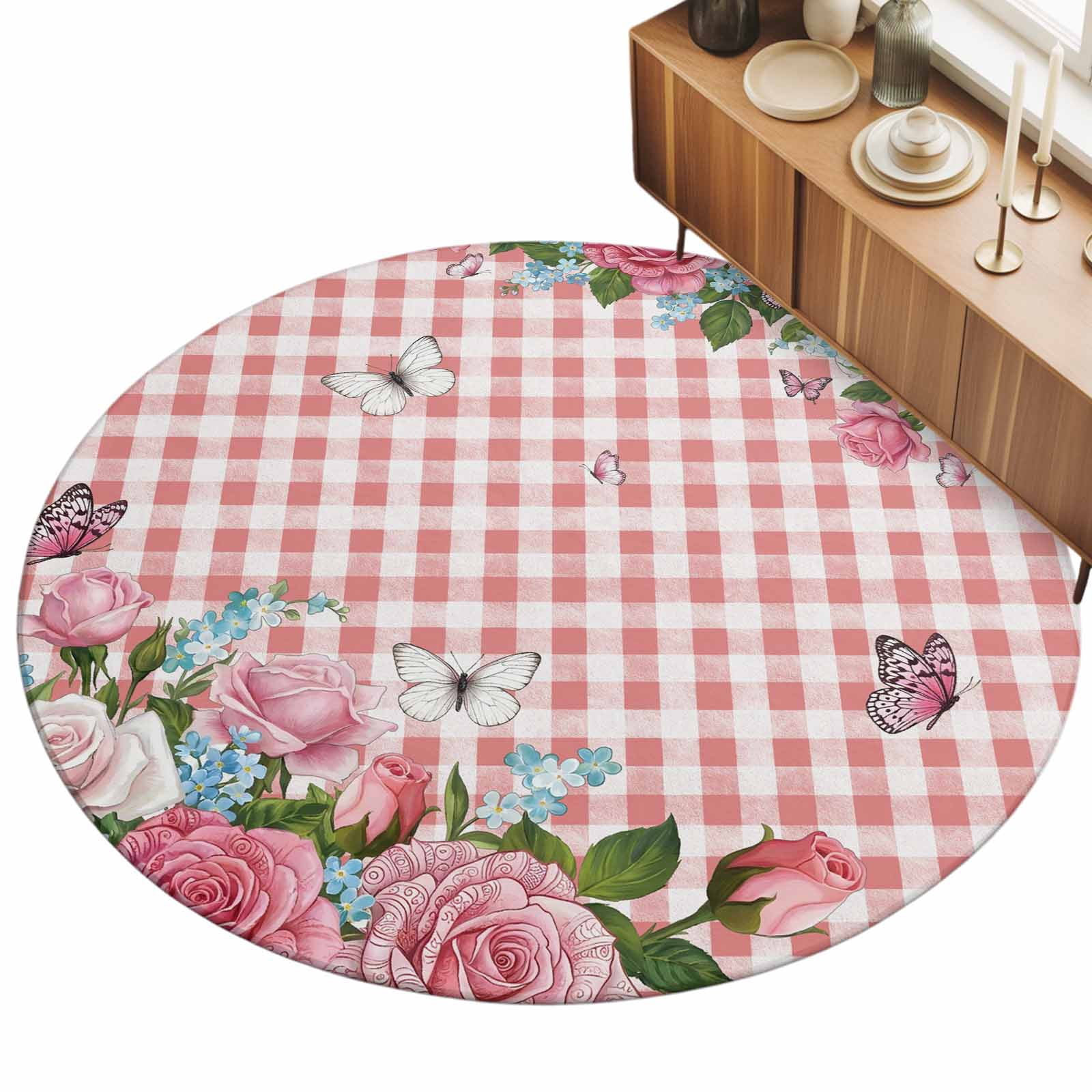 3.3ft Round Rug Pink Spring Floral Area Rugs for Living Room Bedroom ...