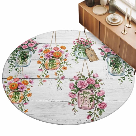 3.3ft Round Rug Pink Spring Floral Area Rugs for Living Room Bedroom ...