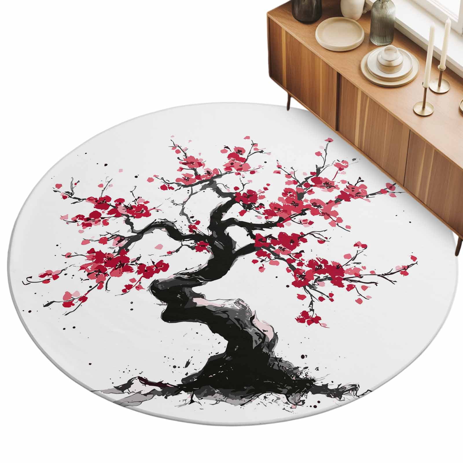 3.3ft Round Rug Plum Tree Branches Area Rugs for Living Room Bedroom ...