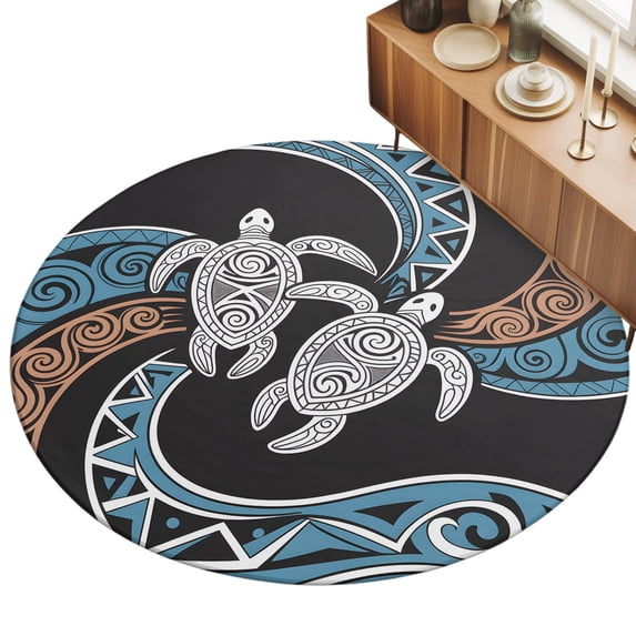 3.3ft Round Rug Polynesia Texture Area Rugs for Living Room Bedroom ...