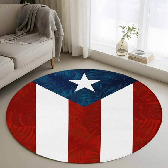 3.3ft Round Rug, Puerto Rico Flag Non-Skid Rubber Backing Large Area ...