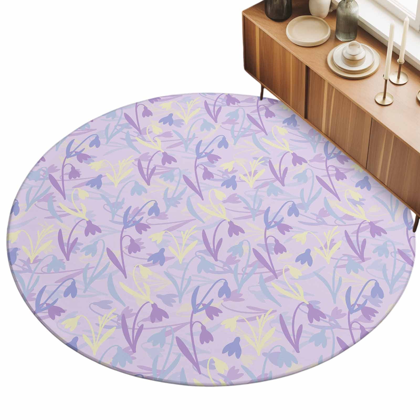 3.3ft Round Rug Purple Floral Retro Area Rugs for Living Room Bedroom ...