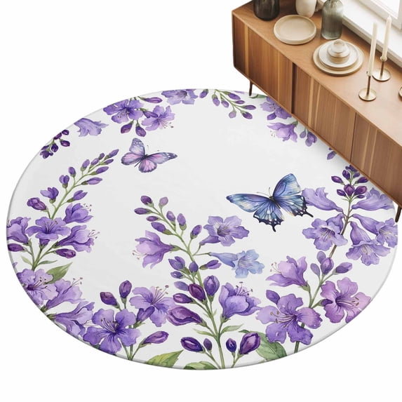 3.3ft Round Rug Purple Flowers Area Rugs for Living Room Bedroom ...