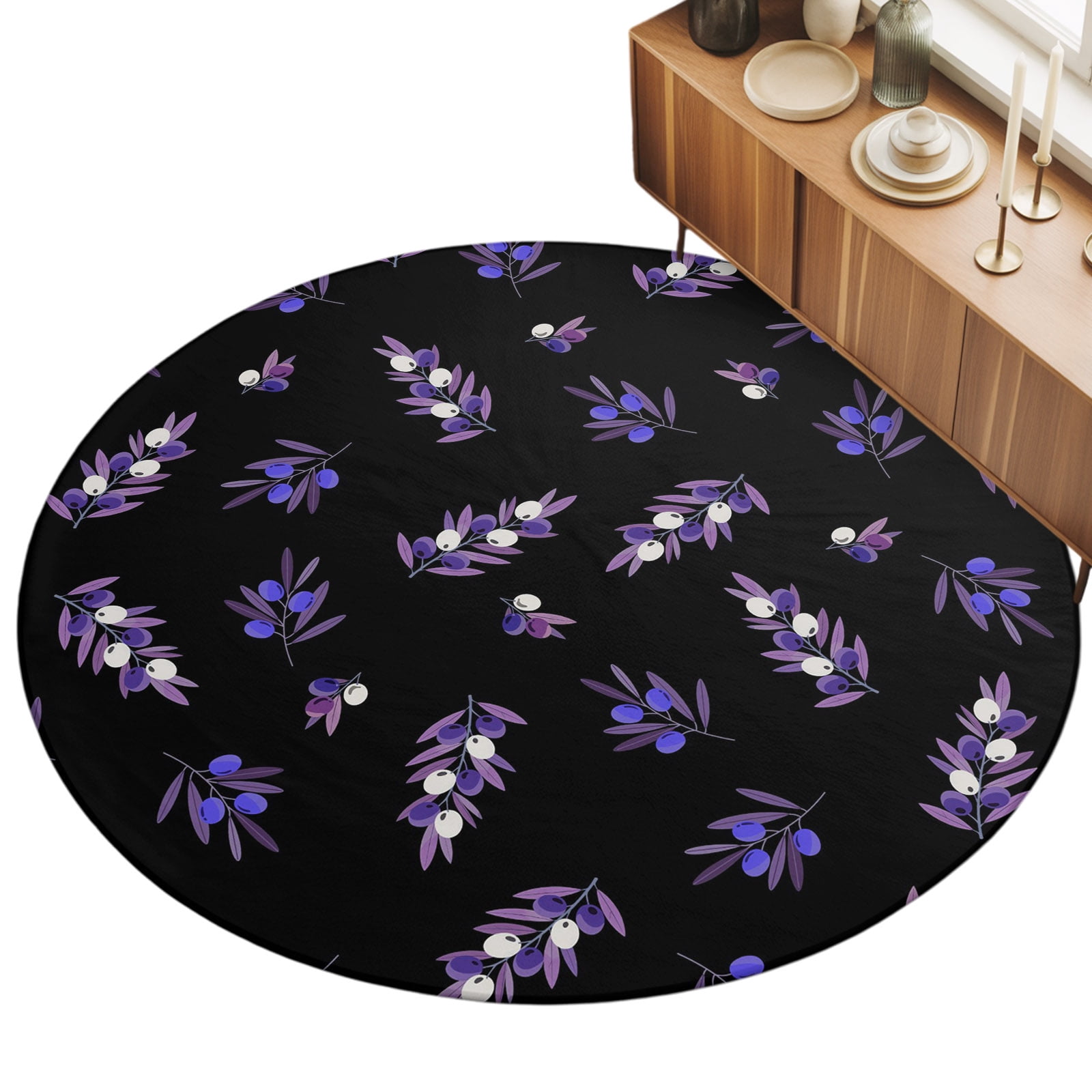 3.3ft Round Rug Purple Olive Fruits Area Rugs for Living Room Bedroom ...
