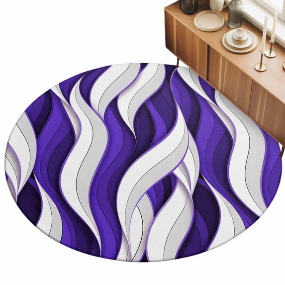 3.3ft Round Rug Purple White Moire Area Rugs for Living Room Bedroom ...