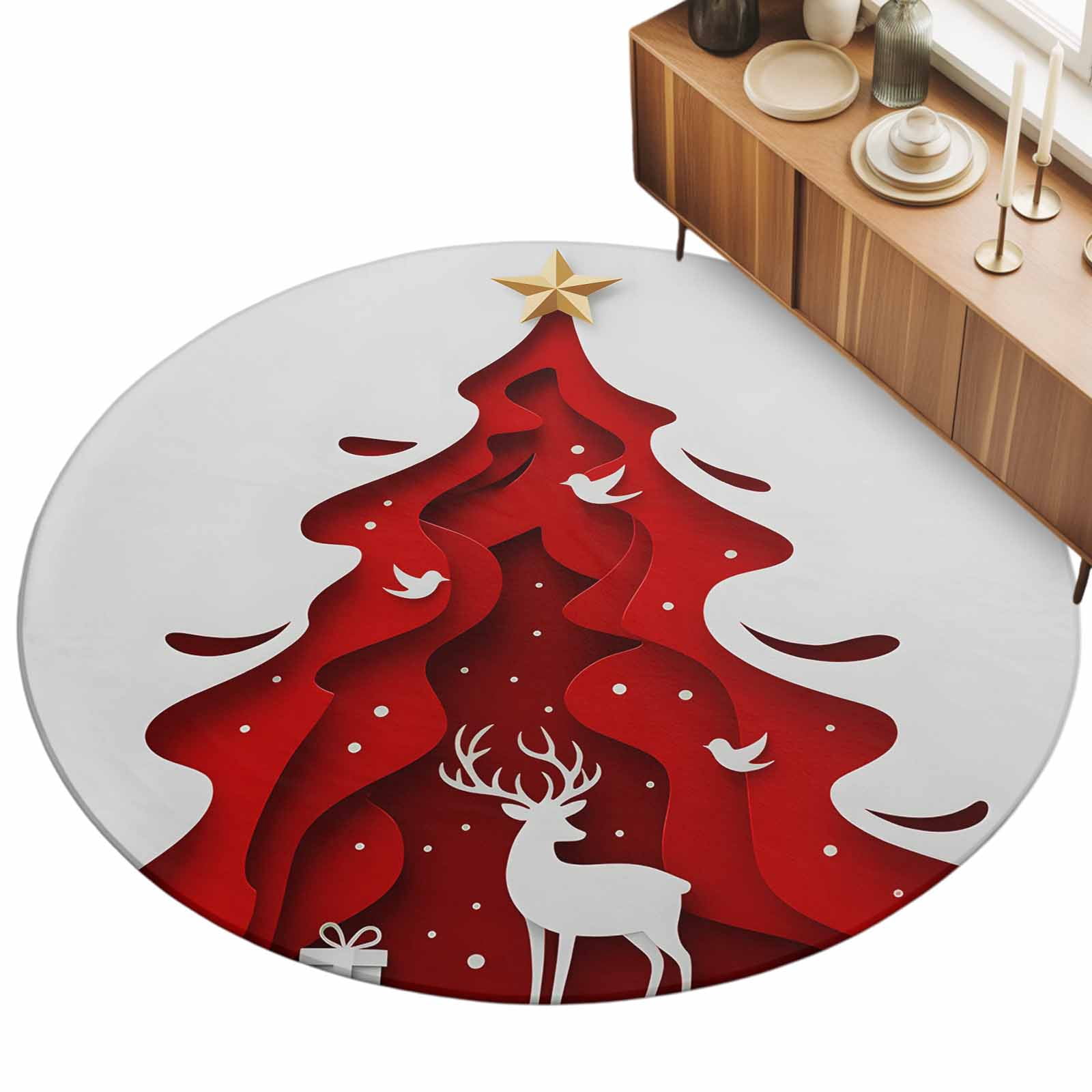 3.3ft Round Rug Red Christmas Tree Area Rugs for Living Room Bedroom ...