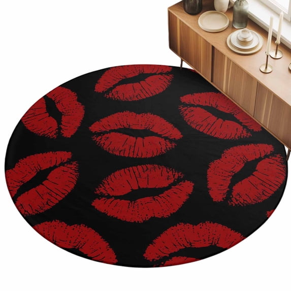 3.3ft Round Rug Red Lips Area Rugs for Living Room Bedroom Washable Non ...