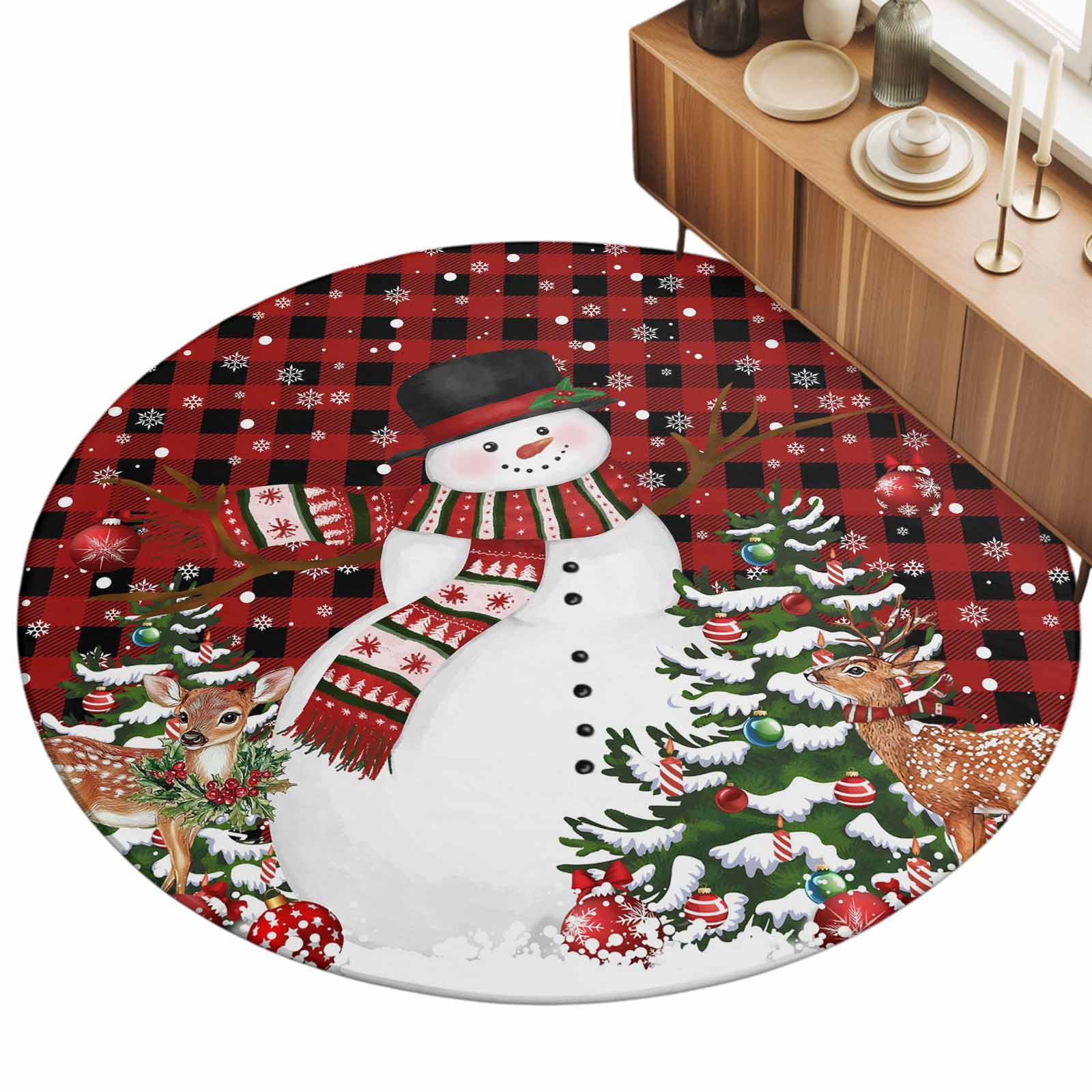 3.3ft Round Rug Red Plaid Snowman Christmas Area Rugs for Living Room ...