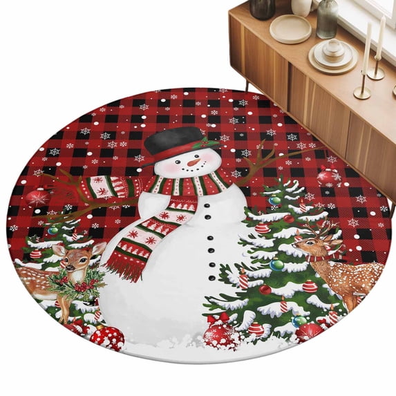 3.3ft Round Rug Red Plaid Snowman Christmas Area Rugs for Living Room ...
