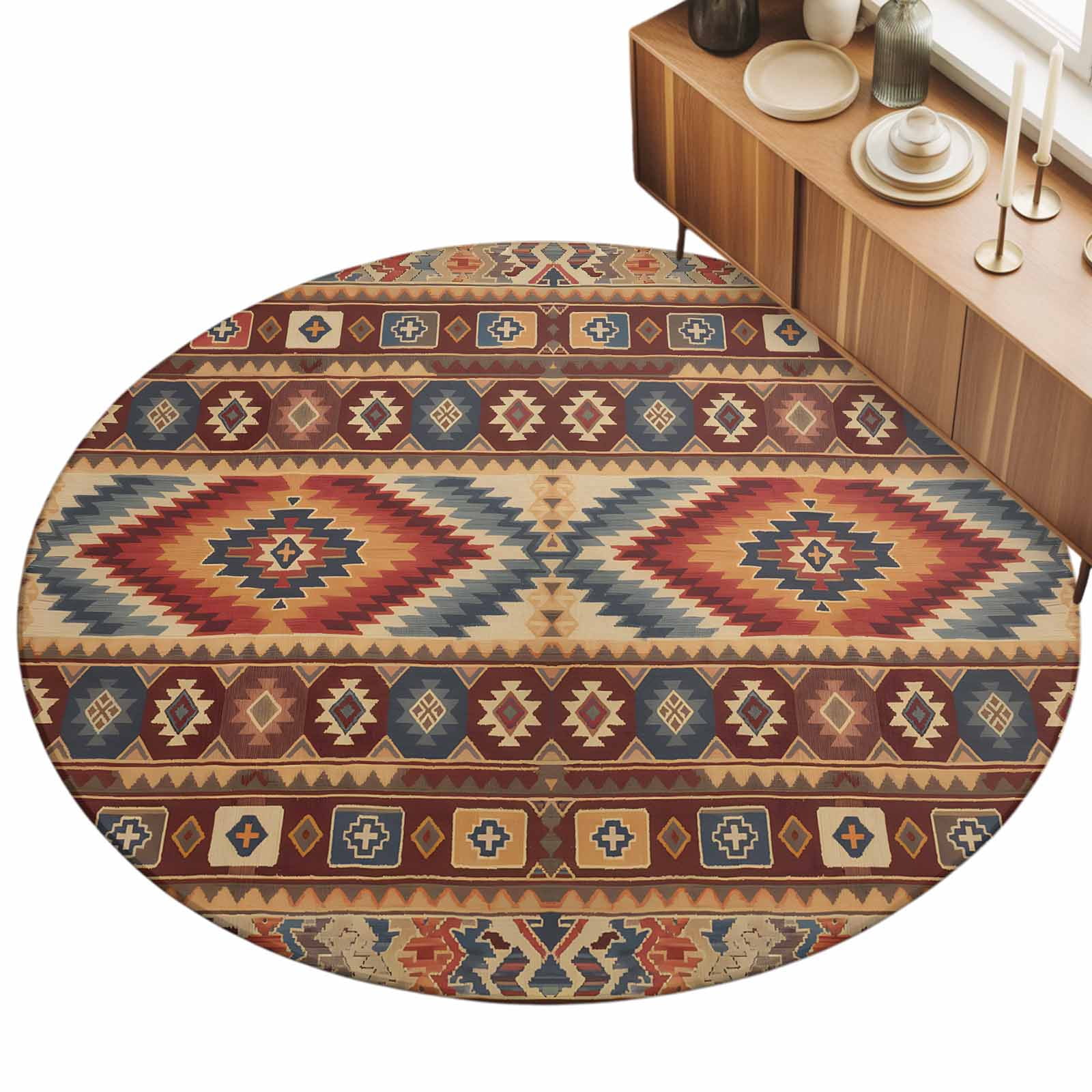 3.3ft Round Rug Retro Southwest Area Rugs for Living Room Bedroom ...