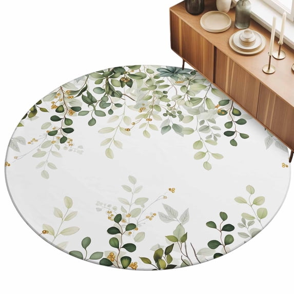 3.3ft Round Rug Sage Green Eucalyptus Leaves Area Rugs for Living Room ...