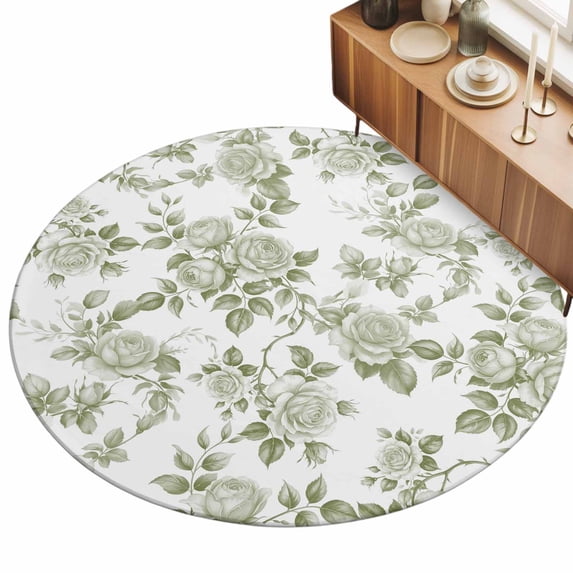 3.3ft Round Rug Sage Green Flower Area Rugs for Living Room Bedroom ...