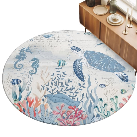 3.3ft Round Rug Sea Turtle Coastal Area Rugs for Living Room Bedroom ...