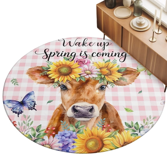3.3ft Round Rug Spring Cow Area Rugs for Living Room Bedroom Washable ...