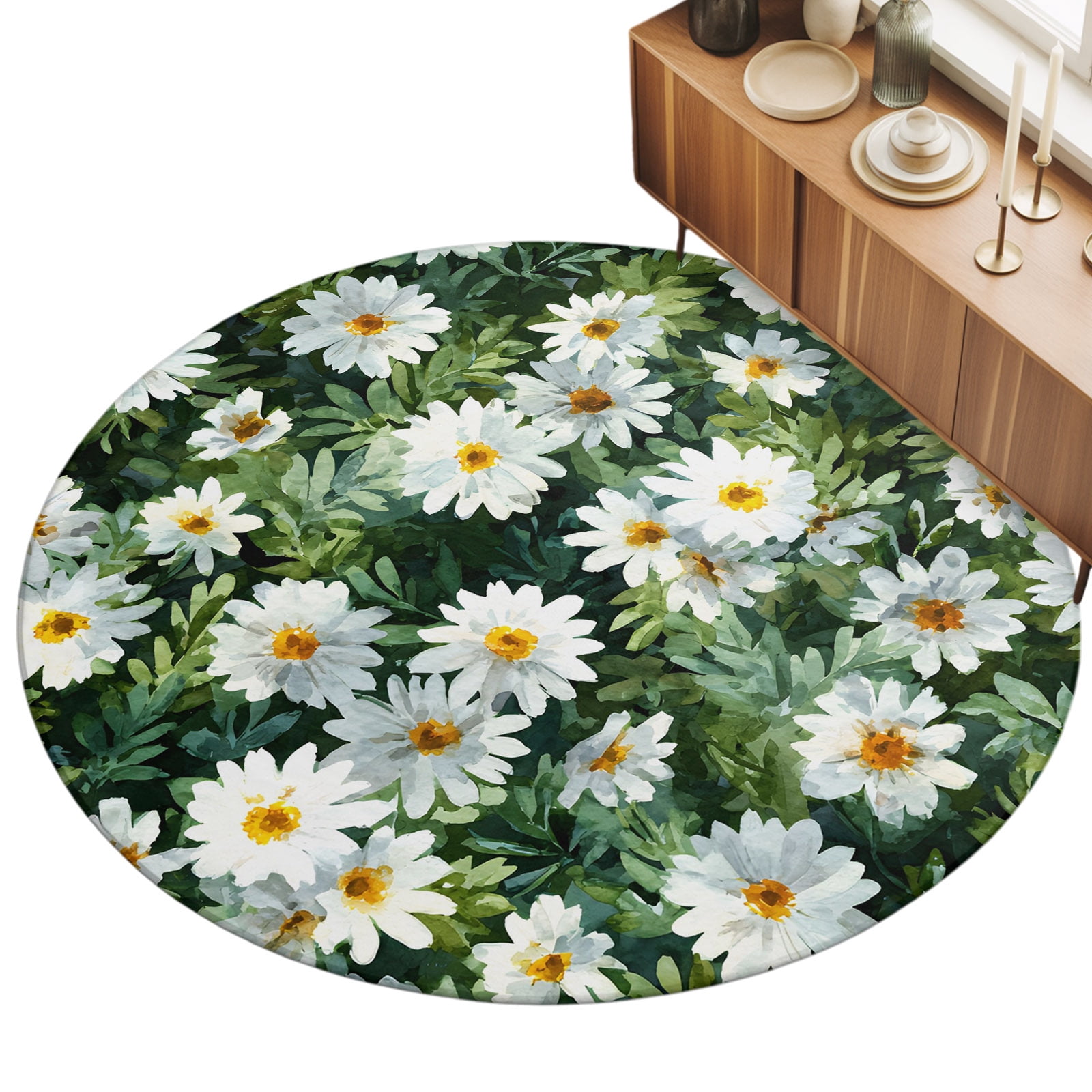 3.3ft Round Rug Spring Daisy Area Rugs for Living Room Bedroom Washable ...