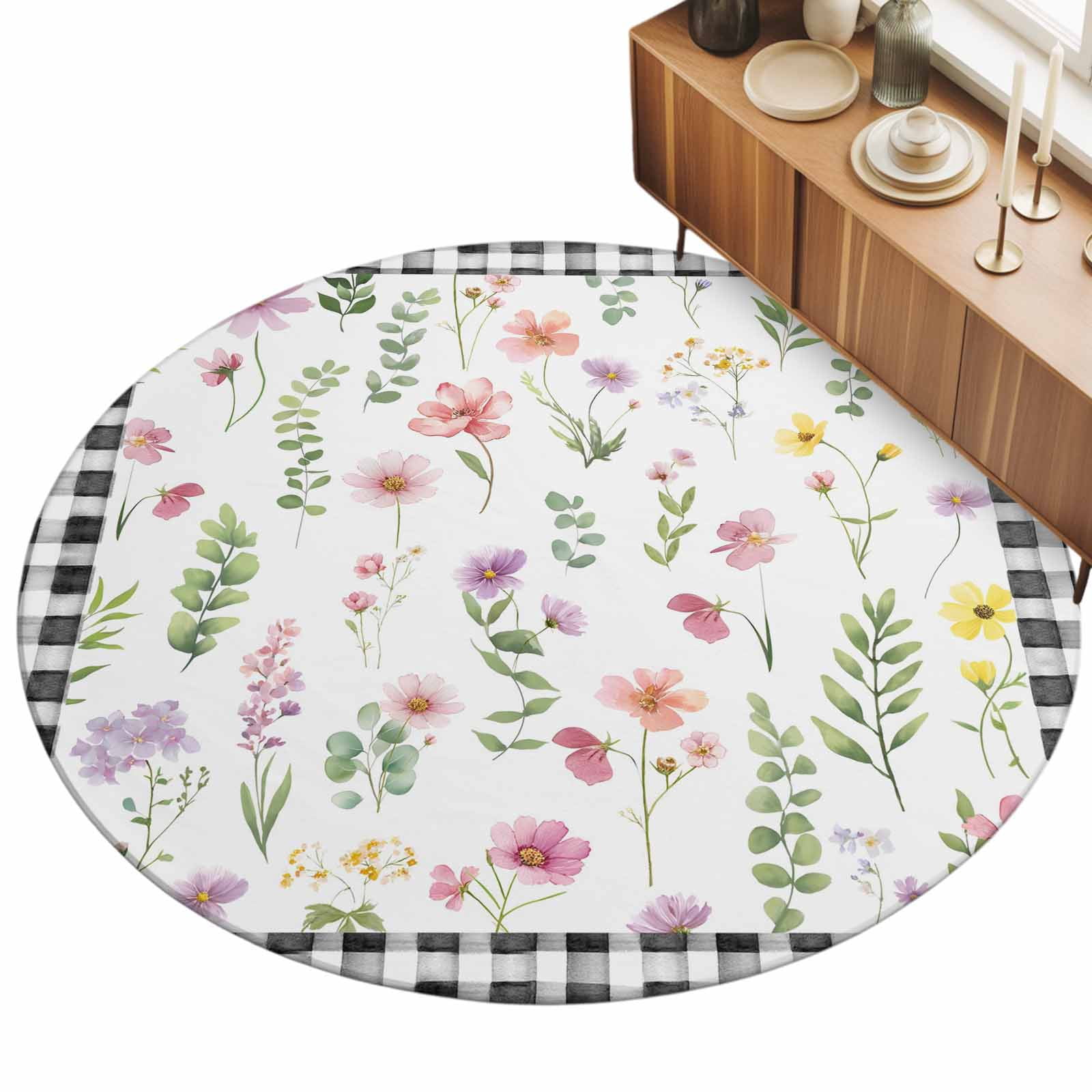 3.3ft Round Rug Spring Floral Area Rugs for Living Room Bedroom ...