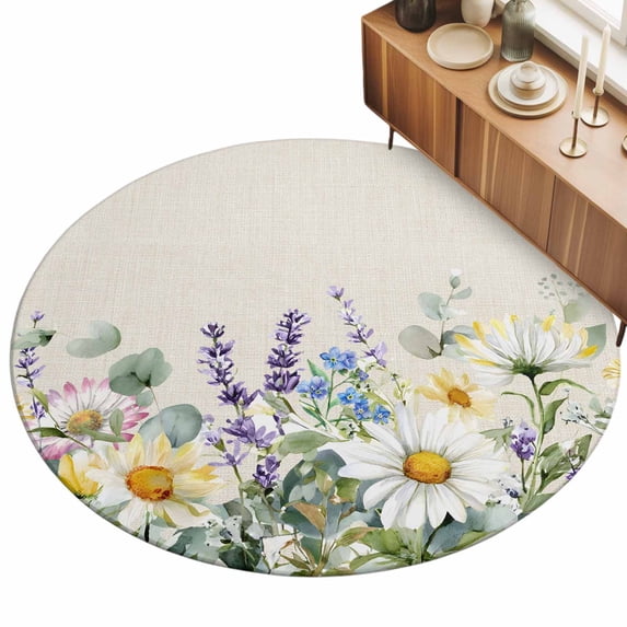 3.3ft Round Rug Spring Flowers Area Rugs for Living Room Bedroom ...
