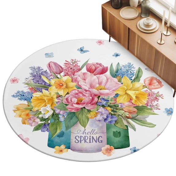 3.3ft Round Rug Spring Flowers Area Rugs for Living Room Bedroom ...