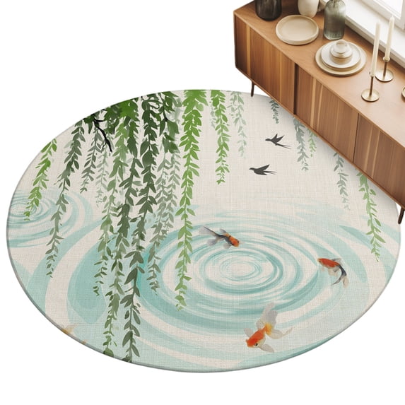 3.3ft Round Rug Spring Green Leaves Area Rugs for Living Room Bedroom ...