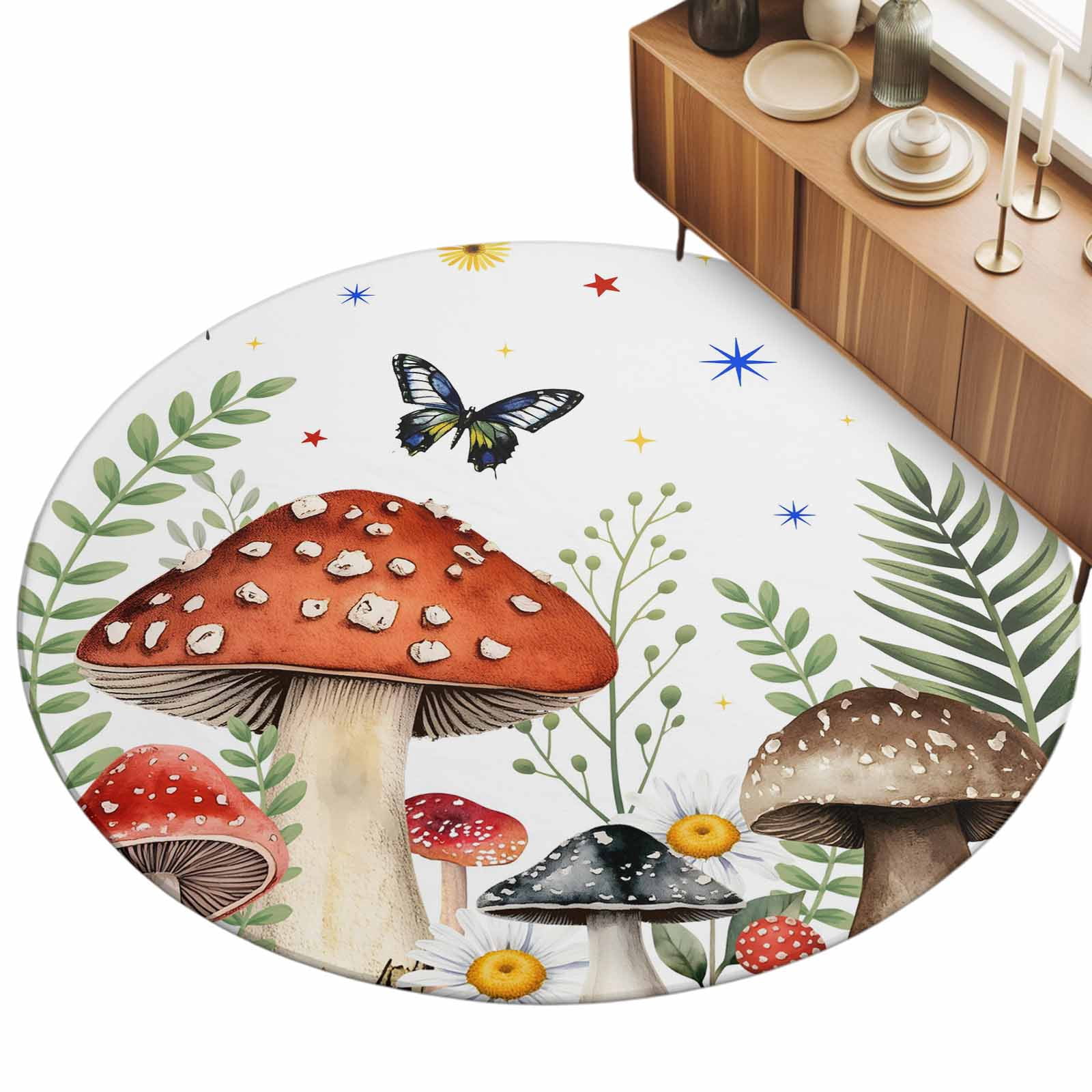3.3ft Round Rug Spring Mushrooms Area Rugs for Living Room Bedroom ...