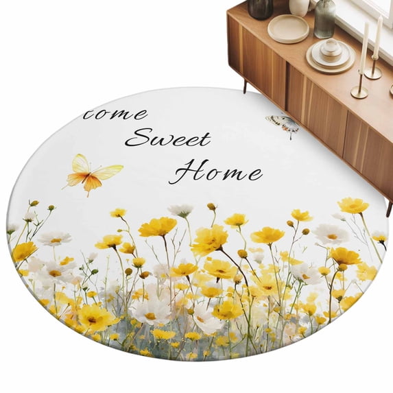 3.3ft Round Rug Spring Yellow Floral Area Rugs for Living Room Bedroom ...