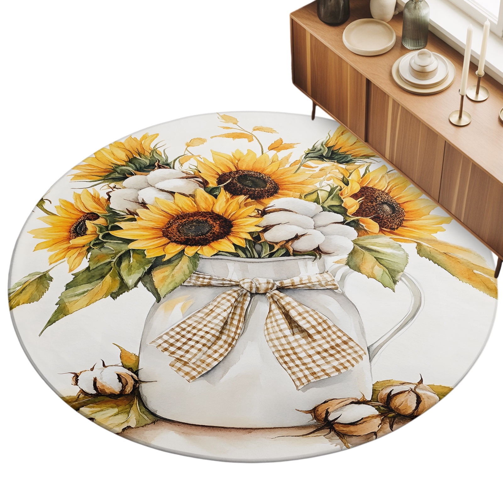 3.3ft Round Rug Sunflower Area Rugs for Living Room Bedroom Washable ...