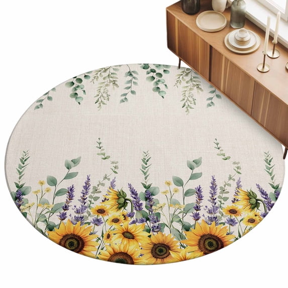 3.3ft Round Rug Sunflower Eucalyptus Area Rugs for Living Room Bedroom ...