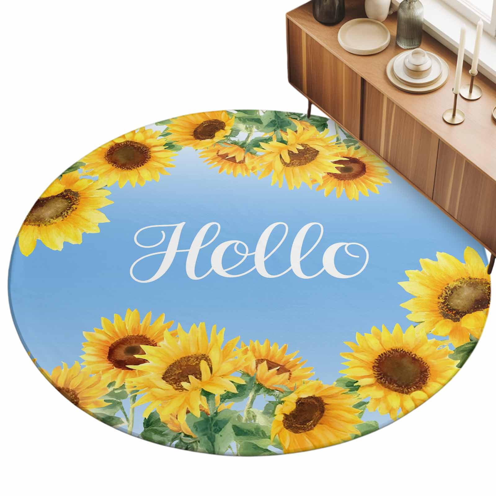 3.3ft Round Rug Sunflowers Area Rugs for Living Room Bedroom Washable ...