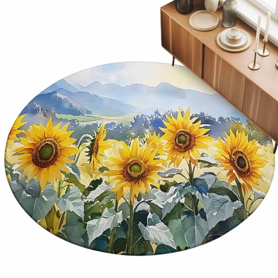 3.3ft Round Rug Sunflowers Mountain Area Rugs for Living Room Bedroom ...